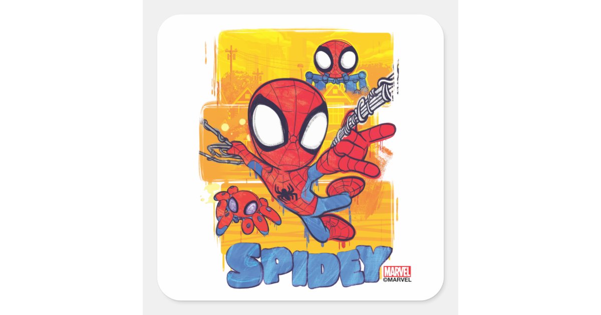 Spidey and TRACE-E Spidey Swing City Sketch Square Sticker | Zazzle