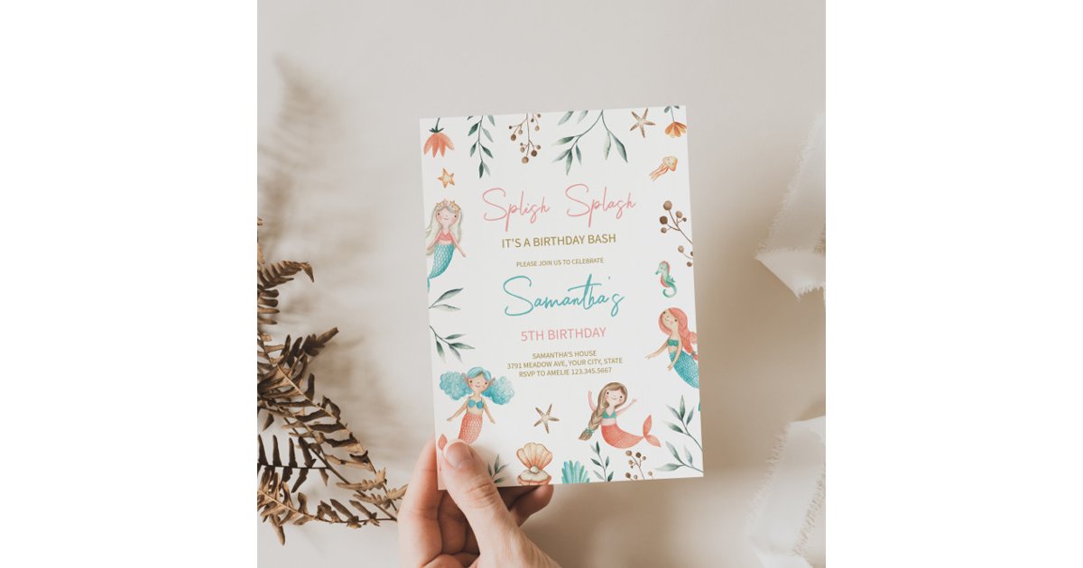 'Splish Splash' Mermaid Birthday Invitation | Zazzle