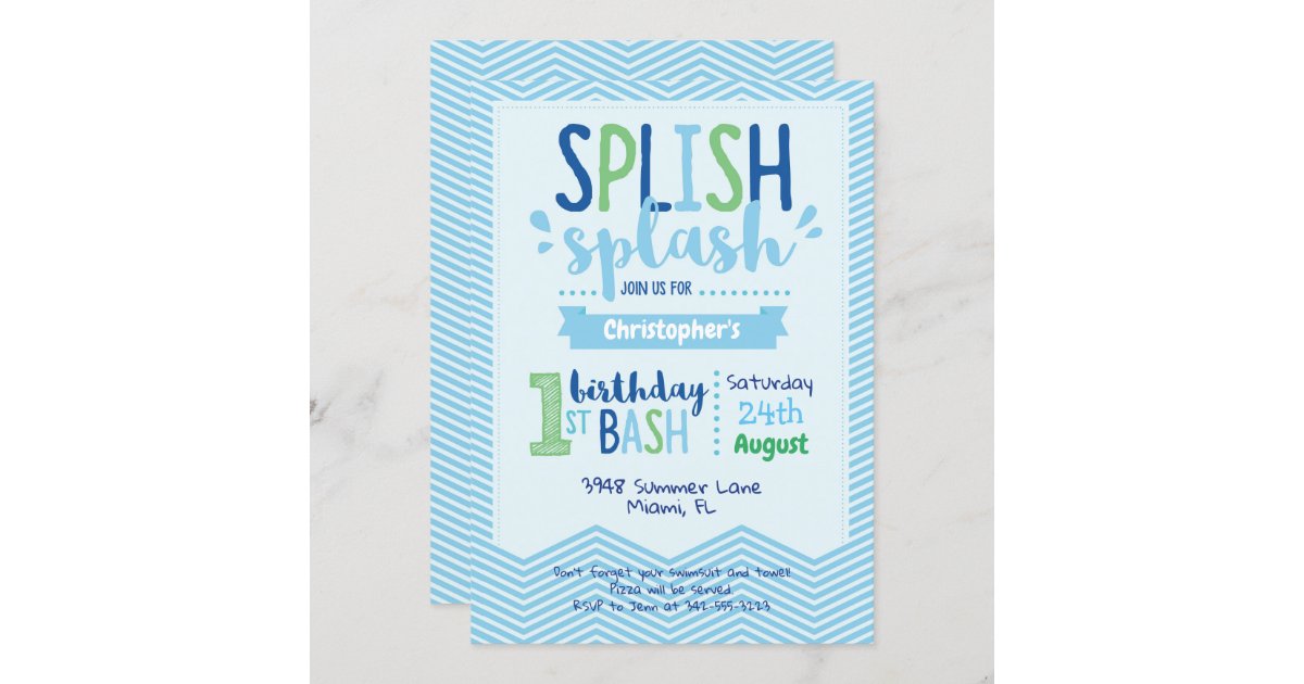 Splish Splash Pool Party 1st Birthday Invitation | Zazzle