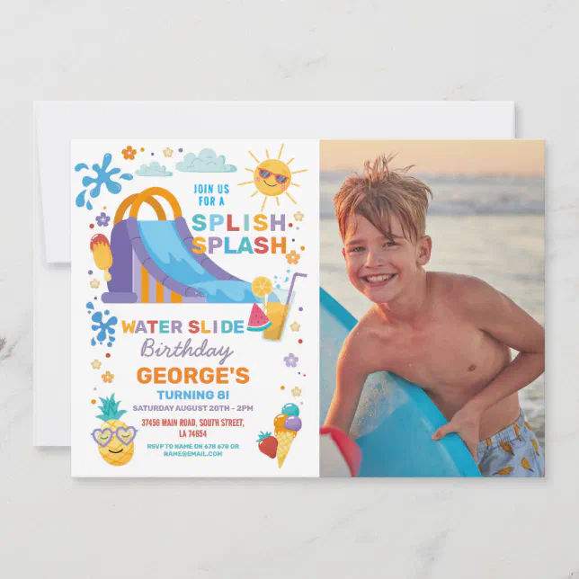 Splish Splash Waterslide Birthday Party Photo Invitation | Zazzle