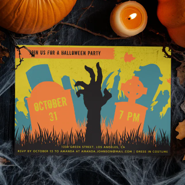 Spooky graveyard and gravestone Halloween party Invitation | Zazzle
