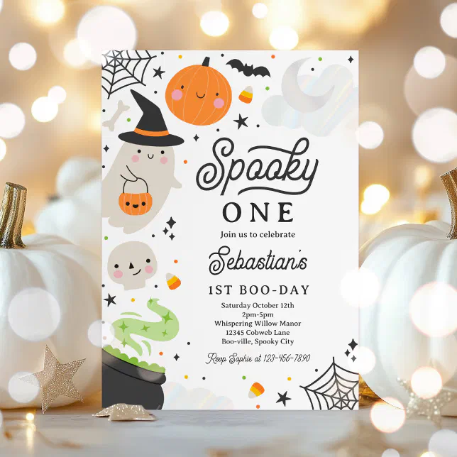 Spooky One Halloween Boy Ghost 1st Birthday Party Invitation | Zazzle