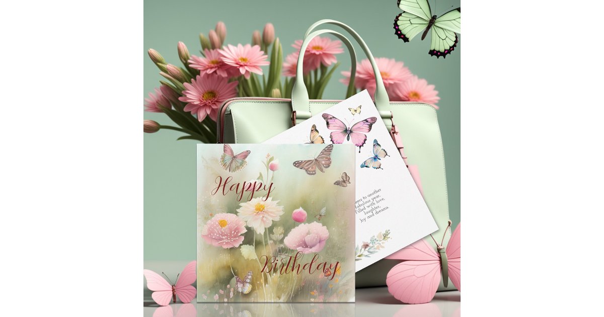 Spring Flowers and Butterfly Watercolor Birthday Card | Zazzle