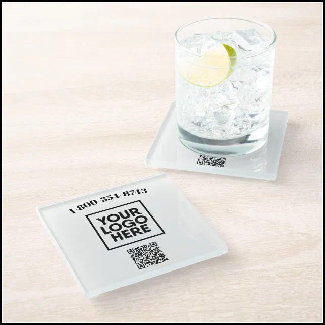 Square Personalised Custom Logo QR Code Glass Coaster | Zazzle