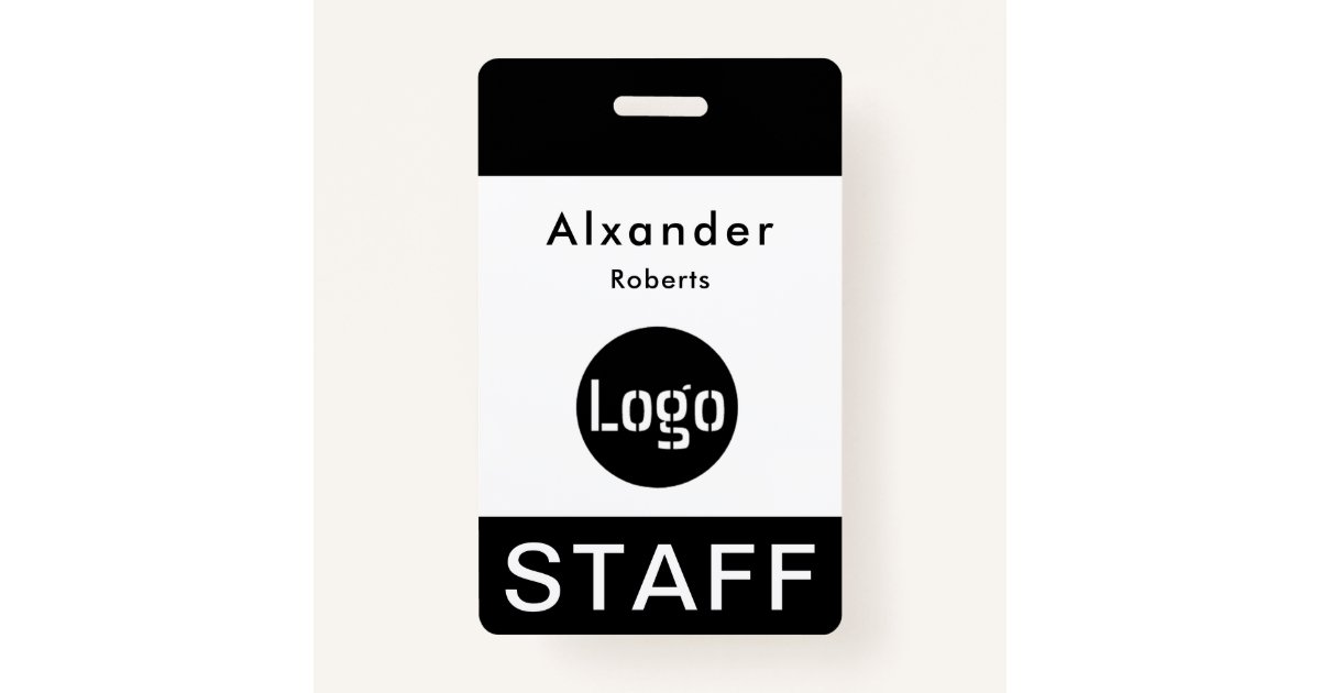 Staff Name Badge Custom Logo ID Badge | Zazzle