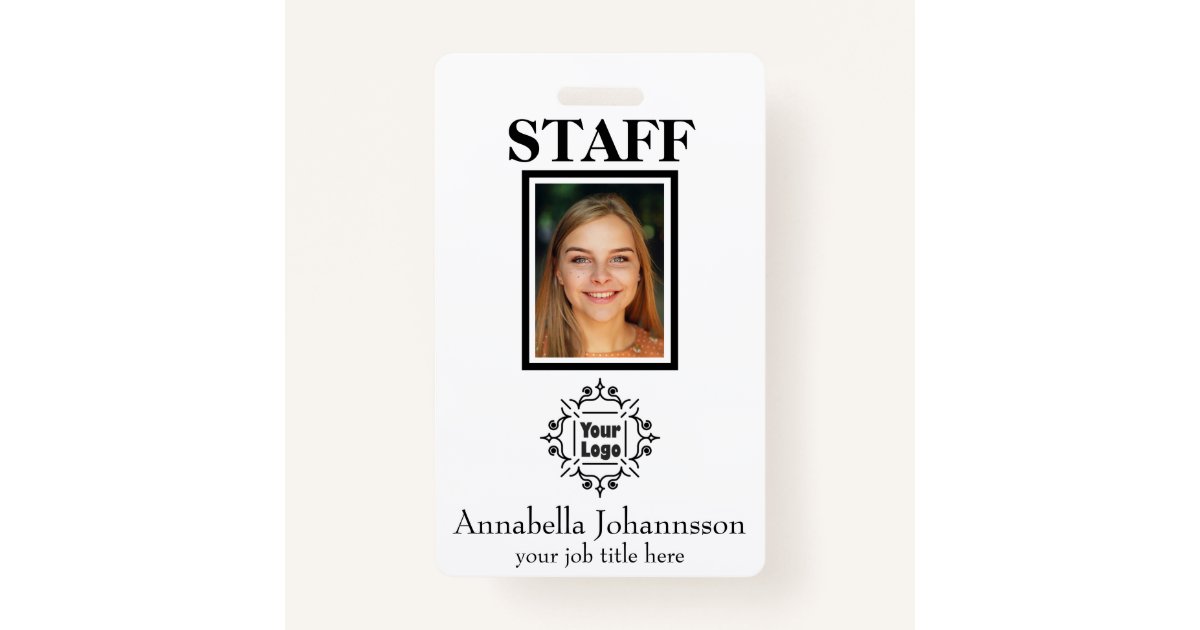 Staff Photo ID with Custom Logo and Employee Name ID Badge | Zazzle