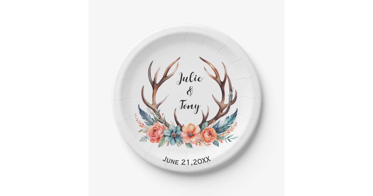 STAG & DEER WEDDING party paper plates | Zazzle