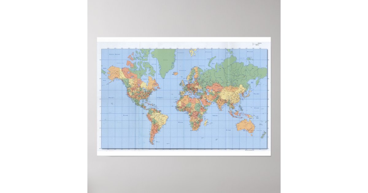 Standard World Map, Printed Map Poster | Zazzle