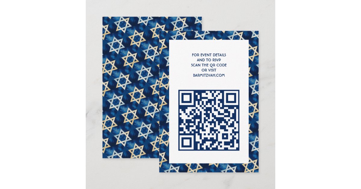 Star of David Watercolor QR Code Bar Bat Mitzvah Enclosure Card | Zazzle