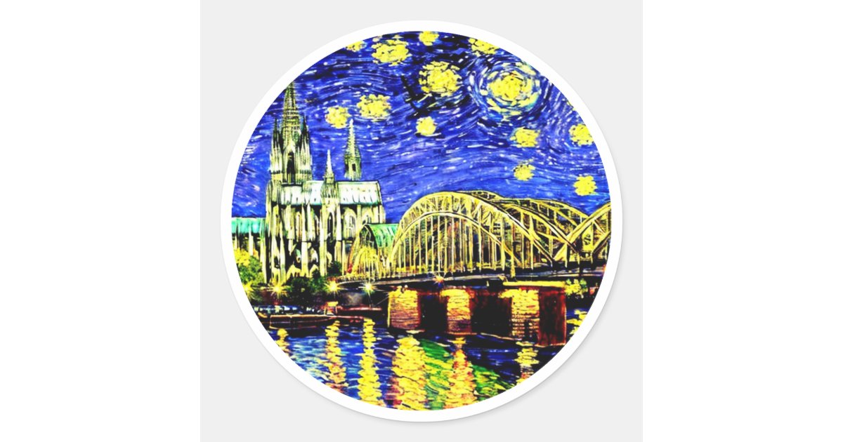 Starry Night Cologne Germany Cathedral Classic Round Sticker | Zazzle