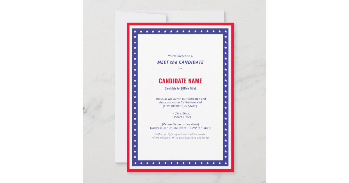 Stars & Stripes Meet the Candidate Political Event Invitation | Zazzle