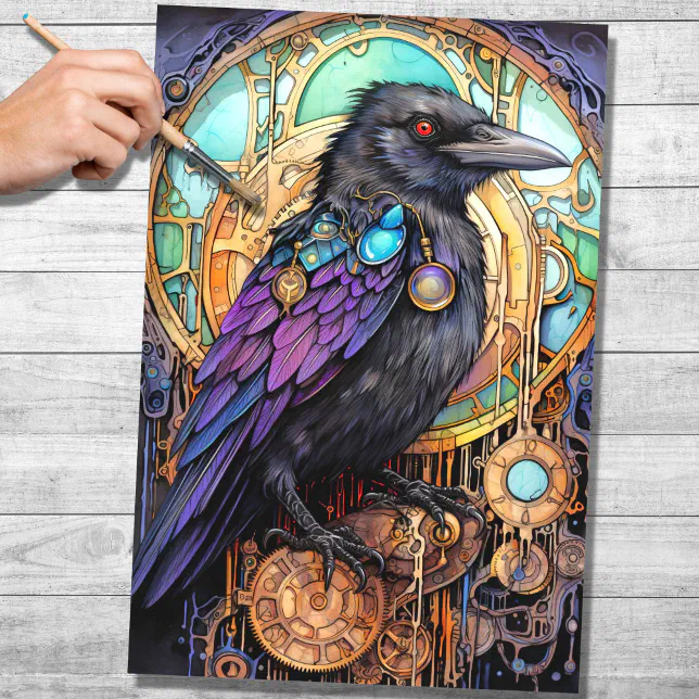 Steampunk Raven 3 Decoupage Paper | Zazzle