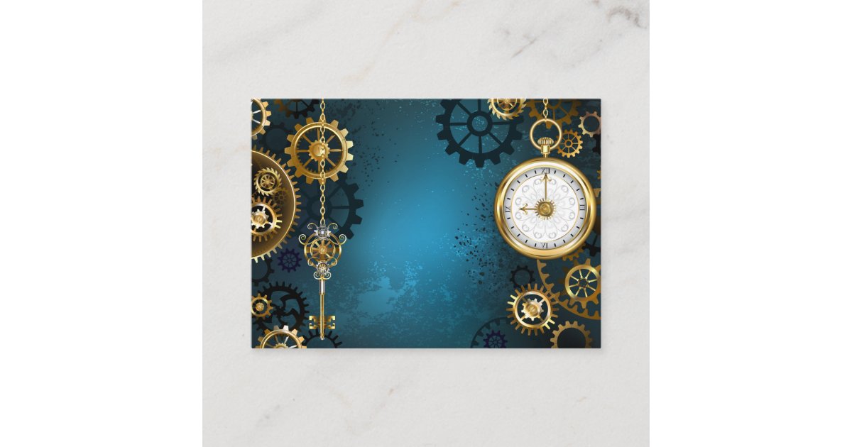 Steampunk turquoise Background with Gears Business Card | Zazzle