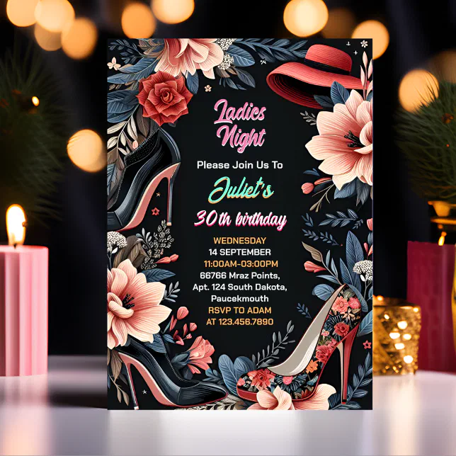 Step Shoe Stylish Adult Ladies Night 30th Birthday Invitation | Zazzle