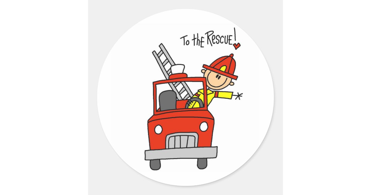 Stick Figure Firefighter with Fire Engine Stickers | Zazzle