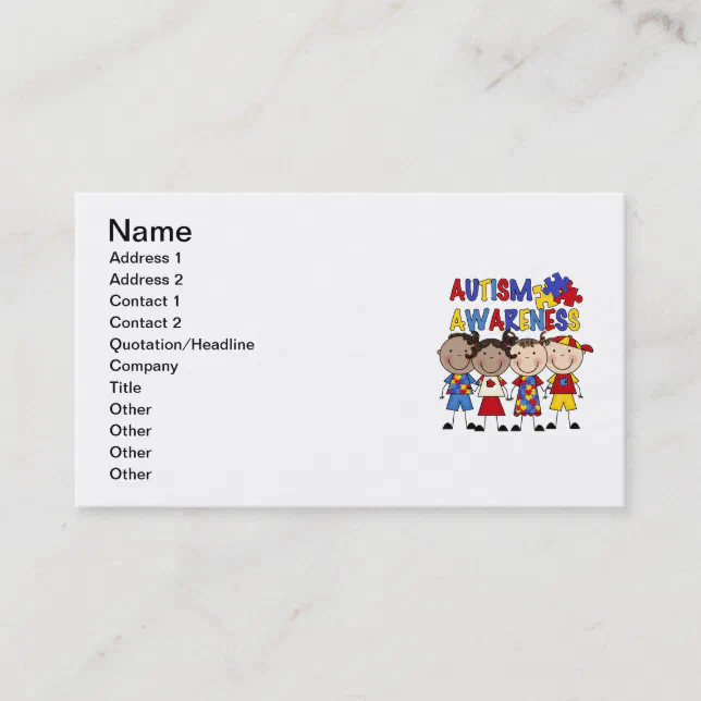 Stick Figure Kids Autism Awareness Business Card | Zazzle