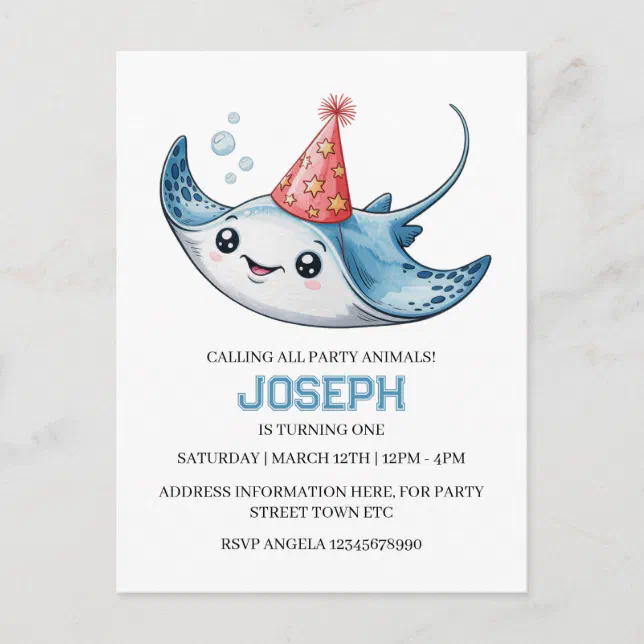 Stingray Birthday Party Invitation Invite Pool Postcard | Zazzle