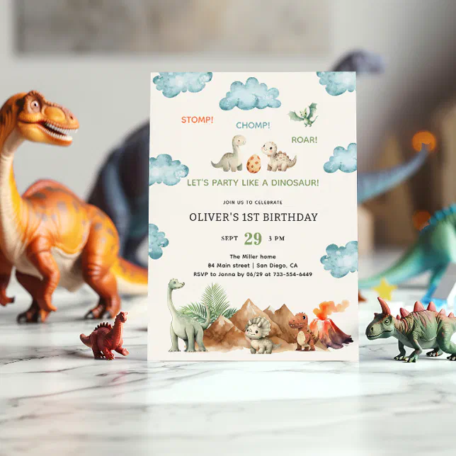 Stomp Chomp & Roar Dinosaur Birthday Invitation | Zazzle