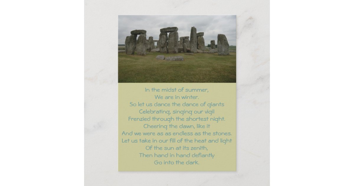 Stonehenge Summer Solstice Poem Postcard | Zazzle