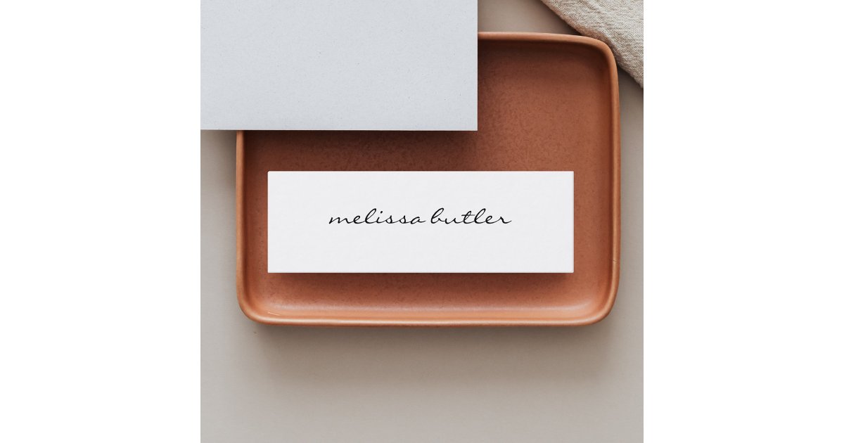 Stylish Minimal Girly Calligraphy White Mini Business Card | Zazzle