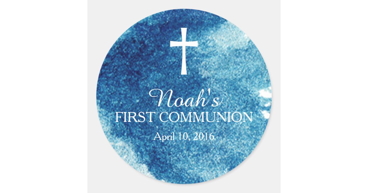 Stylish Watercolor First Communion Classic Round Sticker | Zazzle