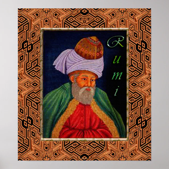 Sufi Mystic Portrait of Rumi on Geometric BG Poster | Zazzle