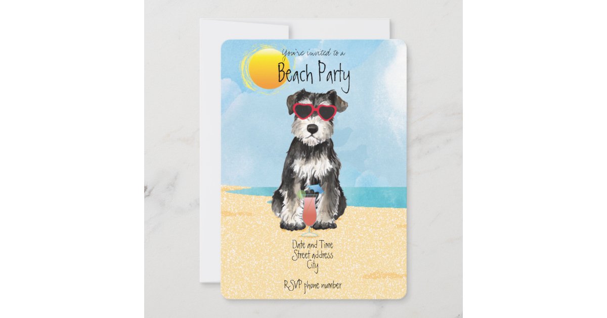 Summer Miniature Schnauzer Beach Party Invitation | Zazzle
