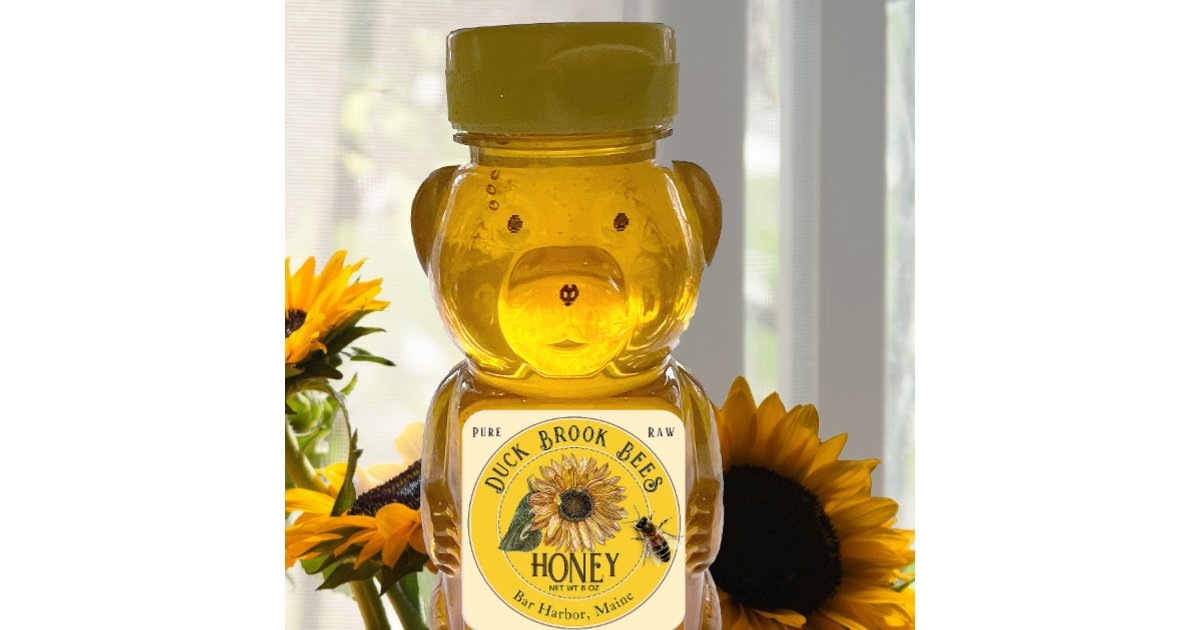 Sunflower with Bee mini Honey Bear Yellow Label | Zazzle