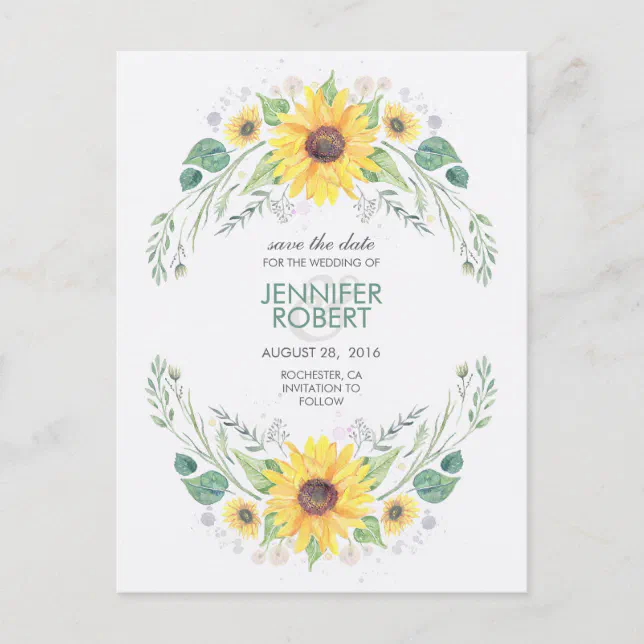Sunflowers Rustic Country Save the Date Announcement Postcard | Zazzle