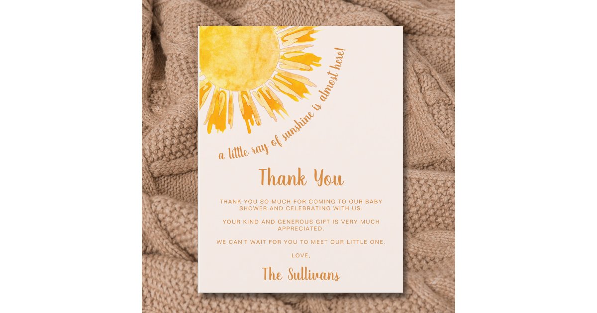 Sunshine Baby Shower Thank You Postcard | Zazzle
