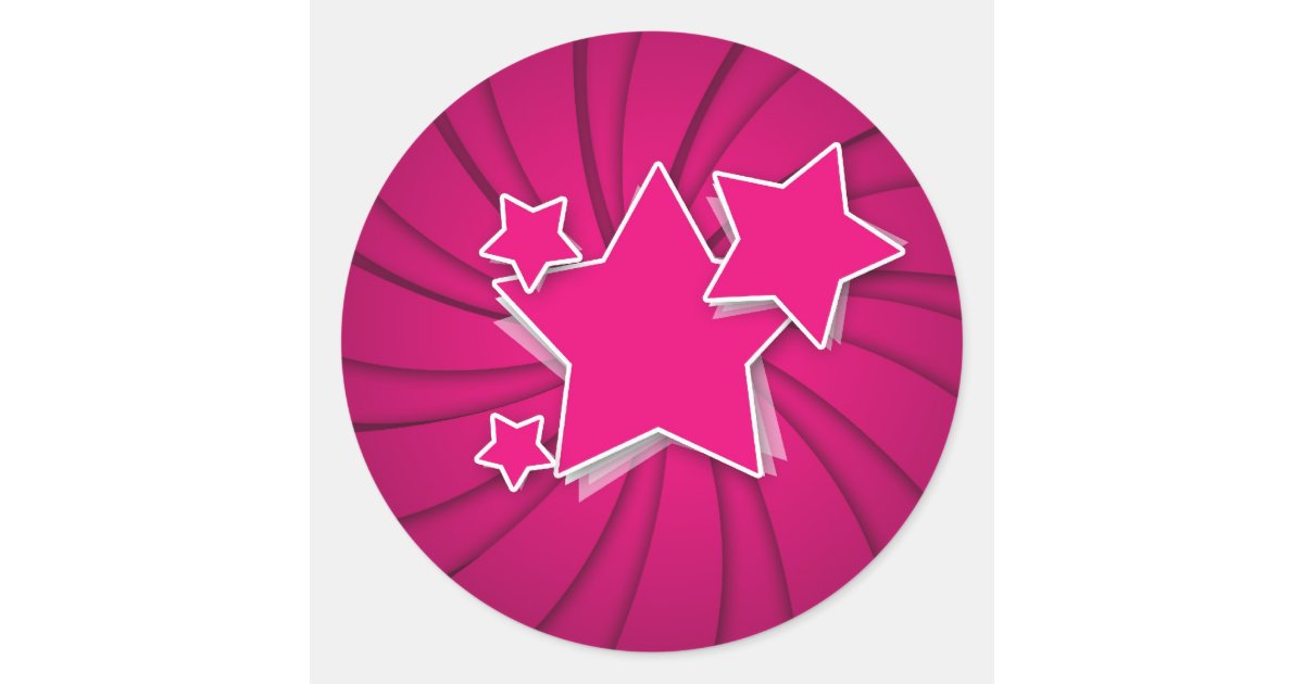 Super Hot Pink Stars and Swirl Background Classic Round Sticker | Zazzle