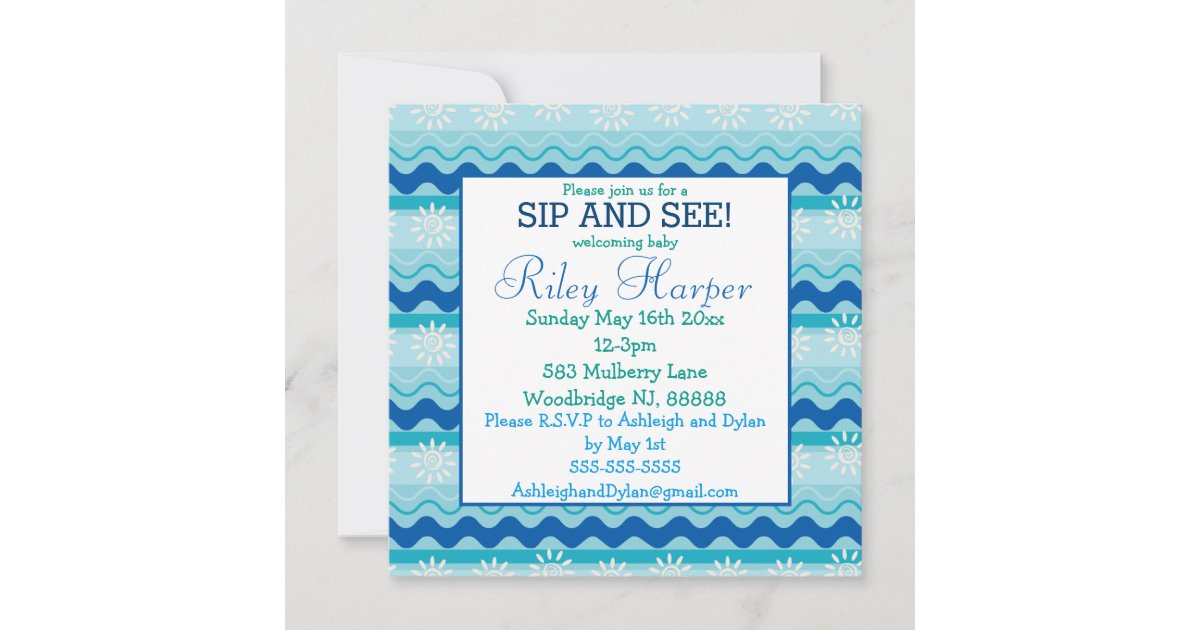 Surf 'N Sun Nautical Baby Sip and See Invitation | Zazzle