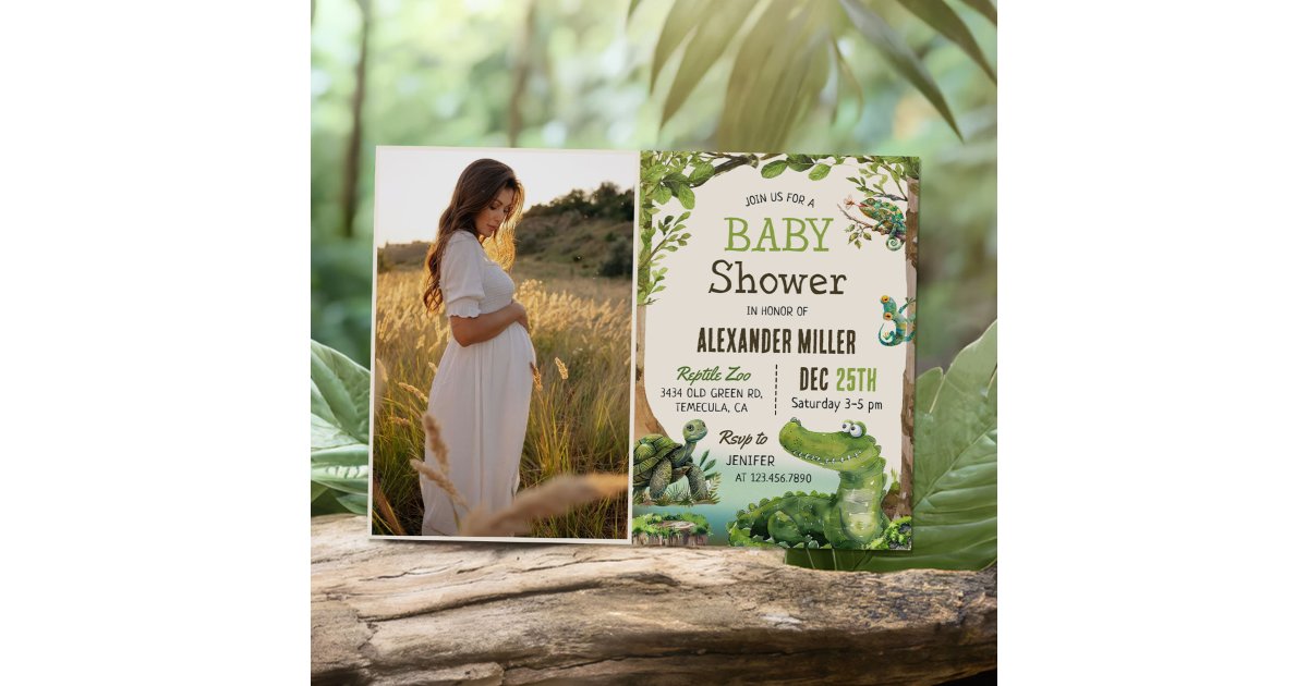 Swamp Reptile Baby Shower Photo Invitation | Zazzle