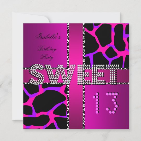 Sweet 13 13th Birthday Zebra Cow Pink Purple Invitation | Zazzle.com.au