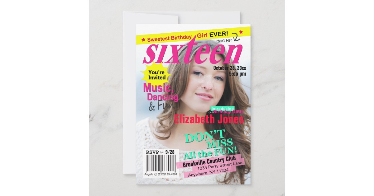 Sweet 16 Magazine Cover Birthday Invitation | Zazzle