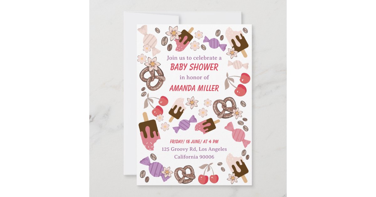 Sweet and Salty Baby Shower Treats White Pattern Invitation | Zazzle