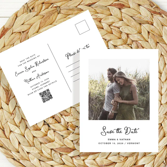 Sweet and Whimsical Photo | QR Code Save The Date Announcement Postcard ...