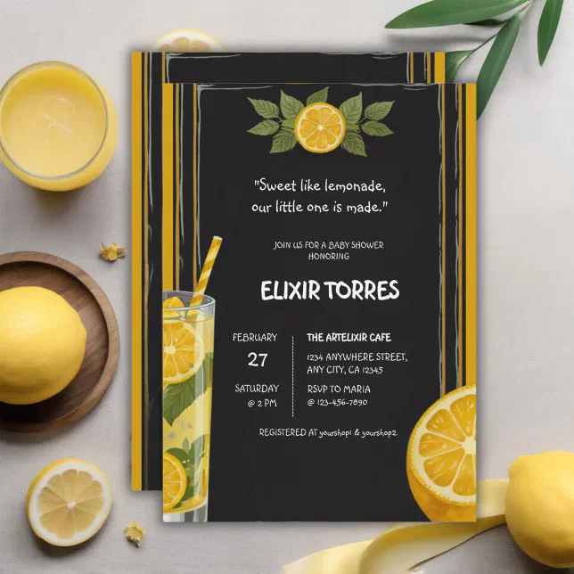 Sweet Lemonade Chalkboard Stand Baby Shower Invitation | Zazzle