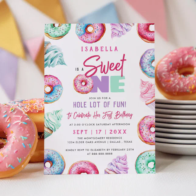 Sweet One Cute Doughnuts Girl 1st Birthday Party Invitation | Zazzle