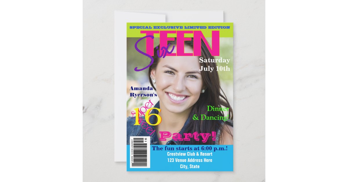 Sweet Sixteen | Magazine Cover Style | Photo Invitation | Zazzle