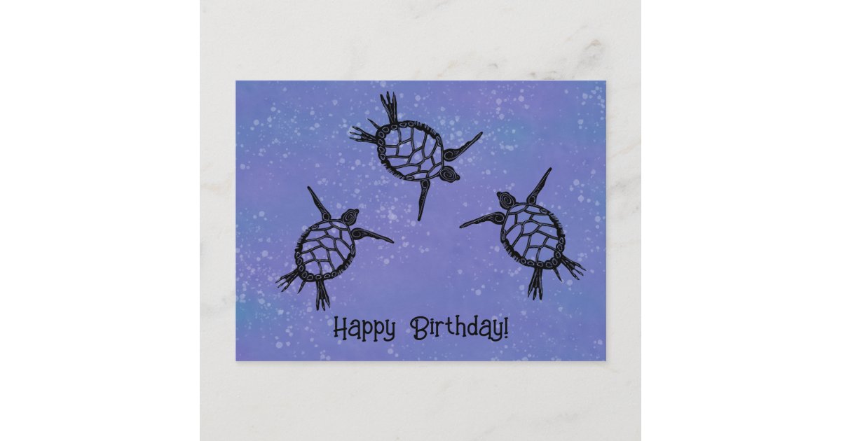 Swimming Sea Turtles Happy Birthday Postcard | Zazzle