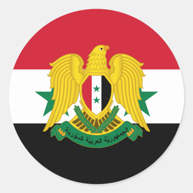 Syrian Flag & Coat of Arms, Flag of Syria Classic Round Sticker | Zazzle