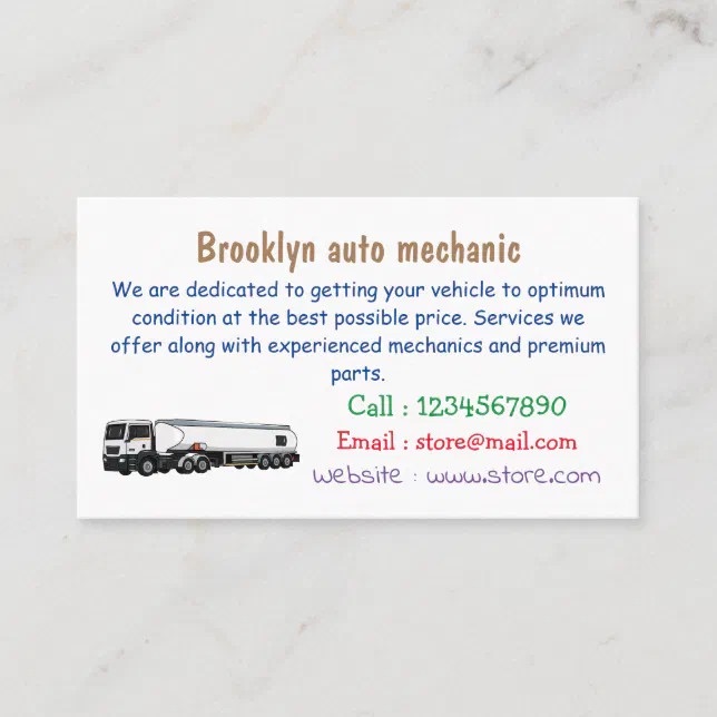 Tanker truck fuel transport cartoon illustration business card | Zazzle