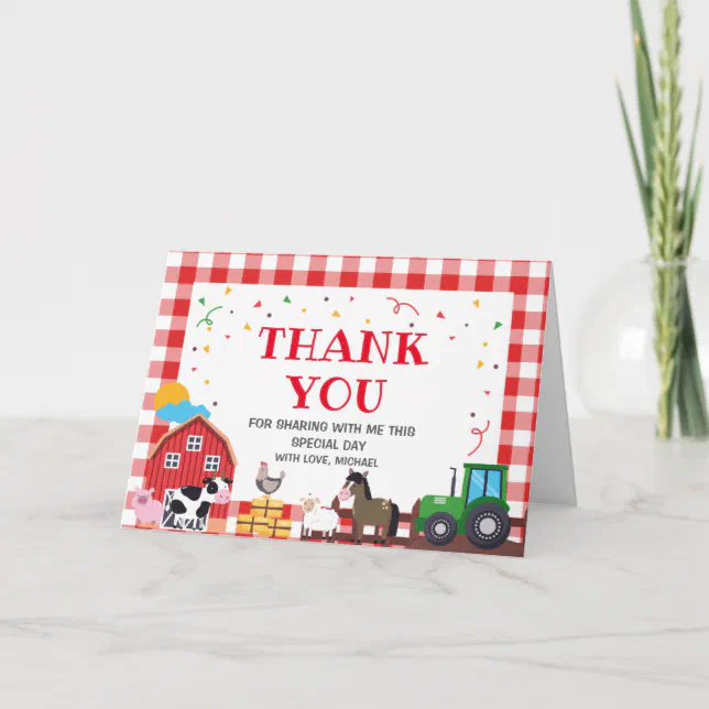 Tarjeta De Agradecimiento Farm animals Birthday ki Thank You Card | Zazzle