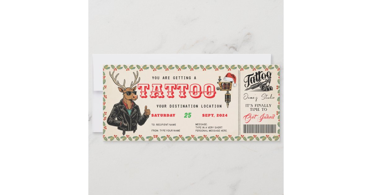 Tattoo Christmas Gift Ticket Certificate Voucher Invitation | Zazzle