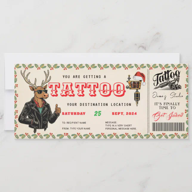Tattoo Christmas Gift Ticket Certificate Voucher Invitation | Zazzle