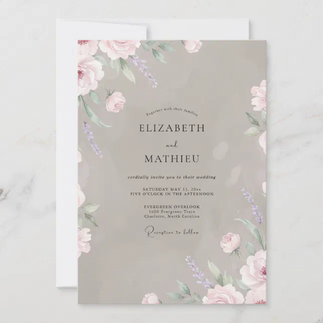 Taupe Blush Pink Blossom Wedding Invitation | Zazzle