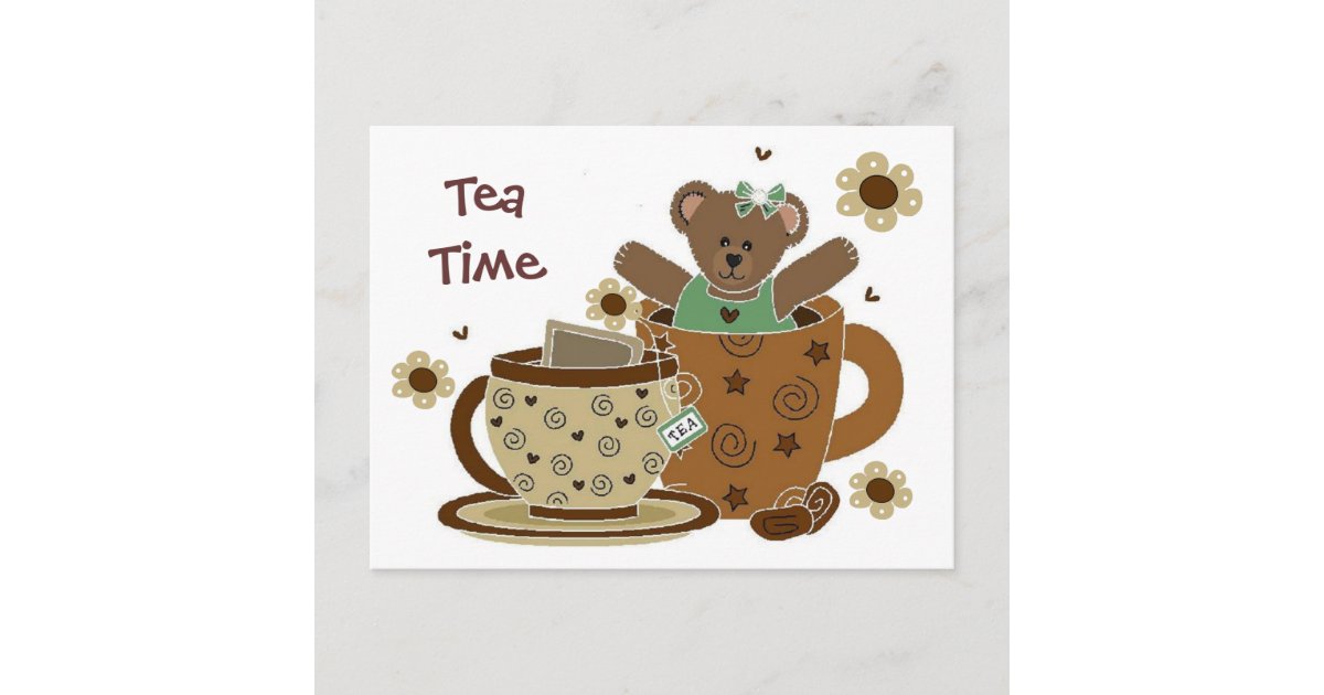 Tea Time Teddy Bear Postcard | Zazzle