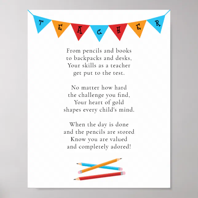 Teacher Appreciation Red Blue Yellow Pencils Poster | Zazzle