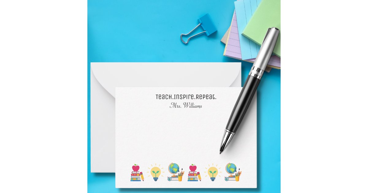 Teacher Appreciation ‘Teach Inspire Repeat’ Custom Card | Zazzle